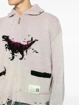 Mihara Yasuhiro Dinosaur-intarsia Distressed Cardigan