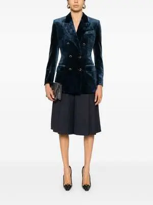TOM FORD Velvet Double-breasted Blazer - Blue