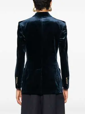 TOM FORD Velvet Double-breasted Blazer - Blue