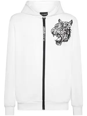PLEIN SPORT Logo-print Zip-fastening Hoodie - White