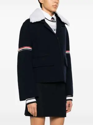 Thom Browne Rwb-striped Shearling-collar Jacket