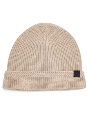 TOM FORD Logo-patch Ribbed-knit Beanie - Neutrals