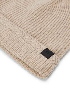 TOM FORD Logo-patch Ribbed-knit Beanie - Neutrals