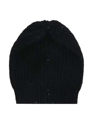 Brunello Cucinelli Sequin-embellished Ribbed-knit Beanie - Black