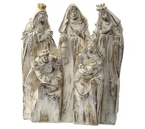 VALERIE PARR HILL 9.5' Carved Wood Block Nativity Valerie - One-color