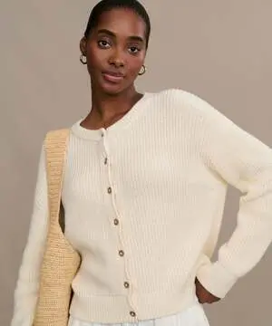 Jenni Kayne Cotton Hayes Crewneck Cardigan - Ivory