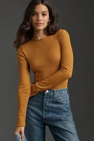 PILCRO Pilcro Textured Rib Layering Top Yellow