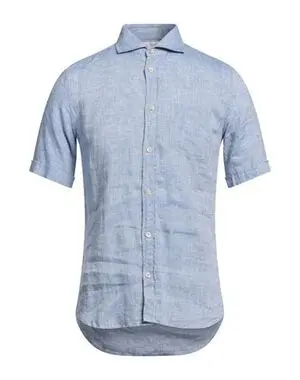 GLANSHIRT Man Shirt Green Size 15 ½ Linen Light Blue