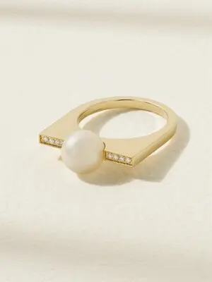 Mizuki 14 Karat-, Pearl And Diamond Ring - Gold