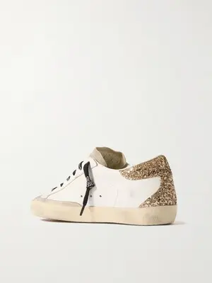 GOLDEN GOOSE Super-star Distressed Glittered Leather Sneakers - White