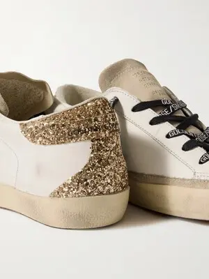 GOLDEN GOOSE Super-star Distressed Glittered Leather Sneakers - White