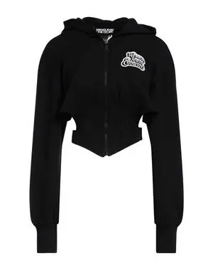 Versace Cotton French Terry Zip-up Hoodie With Embroidered Logo - Black