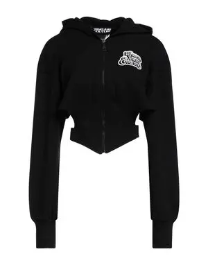 Versace Cotton French Terry Zip-up Hoodie With Embroidered Logo - Black