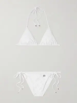 Dolce & Gabbana Broderie Anglaise Halterneck Triangle Bikini - White