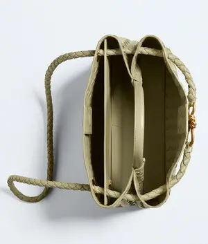Bottega Veneta Andiamo Intrecciato Leather Top Handle Bag - Travertine
