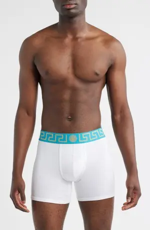 Versace Greek Key Jersey Boxer Briefs Bianco/ Dark Sea Green