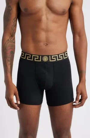 Versace Greek Key Jersey Boxer Briefs - Black Gold Greek Key