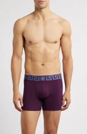 Versace Greek Key Jersey Boxer Briefs Dark Aubergine Ink Blue