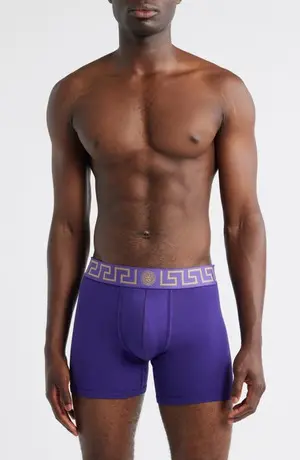 Versace Greek Key Jersey Boxer Briefs Deep Purple Nero Oro