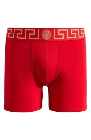 Versace Greek Key Jersey Boxer Briefs Red Gold