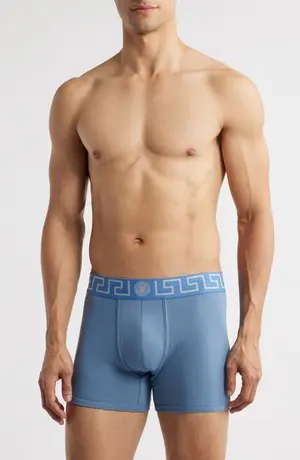 Versace Greek Key Jersey Boxer Briefs - Stone Blue Stone Silver