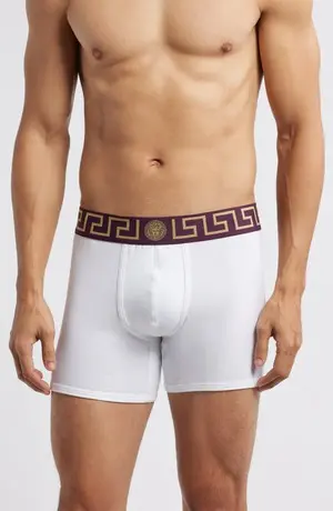 Versace Greek Key Jersey Boxer Briefs White Dark Aubergine-gold