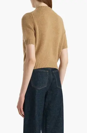 Khaite The Nora Short Sleeve Cashmere Cardigan - Biscotti