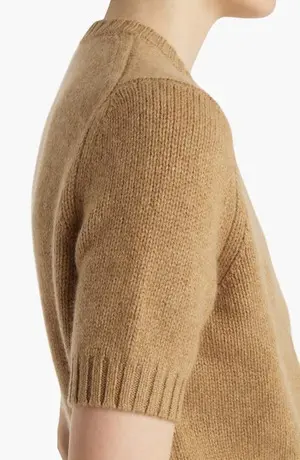 Khaite The Nora Short Sleeve Cashmere Cardigan - Biscotti