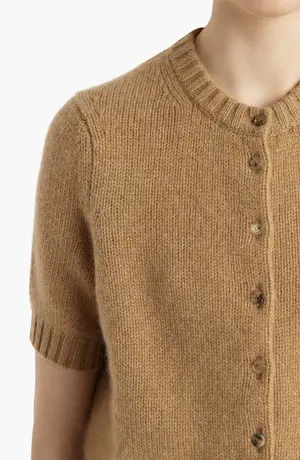 Khaite The Nora Short Sleeve Cashmere Cardigan - Biscotti