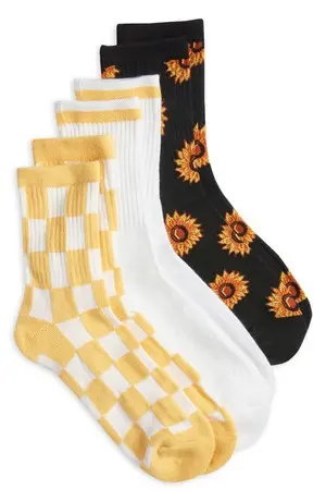 K BELL SOCKS La Sunflower Assorted 3-pack Crew Socks - Yellow Multi