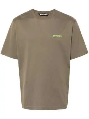 Palm Angels Embroidered-logo Cotton T-shirt - Green
