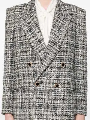 Alessandra Rich Double-breasted Tweed Blazer - White