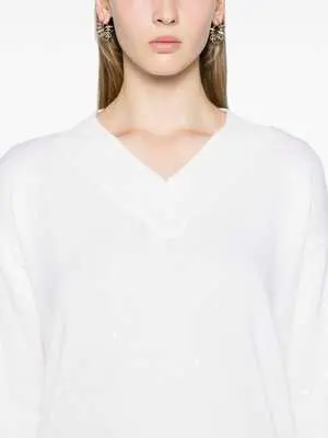 Brunello Cucinelli Sequined V-neck Jumper - Neutrals