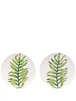 LES-OTTOMANS Leaves Hand-painted Plates - White