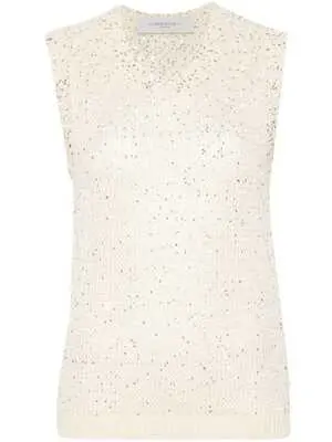 GOLDEN GOOSE Sequin Embellished Knitted Top - Neutrals