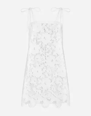 Dolce & Gabbana Cotton Minidress With Floral Openwork Embroidery