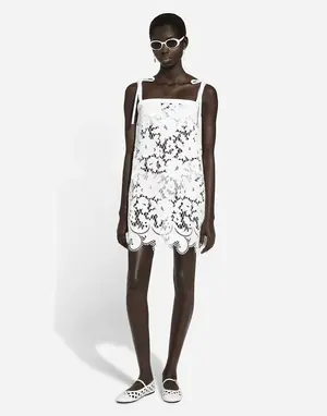 Dolce & Gabbana Cotton Minidress With Floral Openwork Embroidery