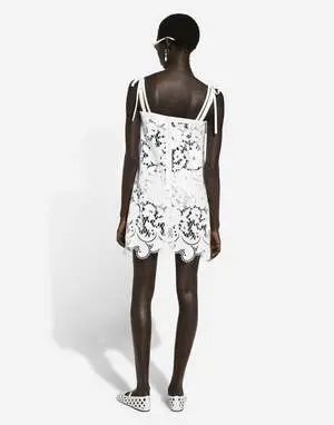Dolce & Gabbana Cotton Minidress With Floral Openwork Embroidery