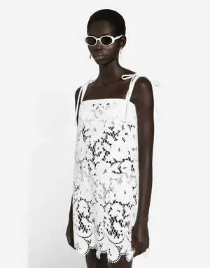 Dolce & Gabbana Cotton Minidress With Floral Openwork Embroidery