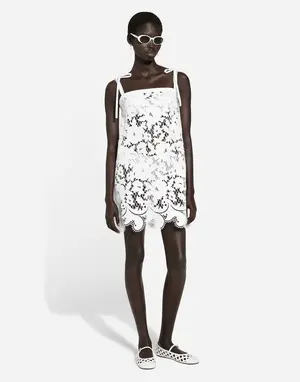 Dolce & Gabbana Cotton Minidress With Floral Openwork Embroidery
