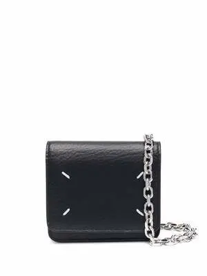 MAISON MARGIELA Four Stitches Leather Wallet On Chain - Black