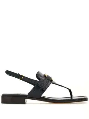 FERRAGAMO Gancini Leather Thong Sandals - Black