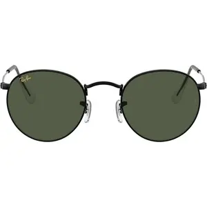 Ray-ban 47mm Round Frame Sunglasses - Shiny Black/ Green