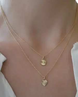 Ef Collection 14k Yellow Fluted Disc Pendant Necklace With Diamonds