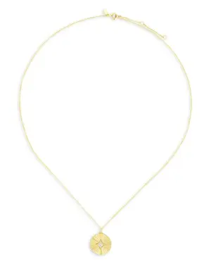 Ef Collection 14k Yellow Fluted Disc Pendant Necklace With Diamonds