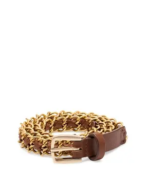 Ba&sh Brooke Leather And Chain Belt - Brown/gold