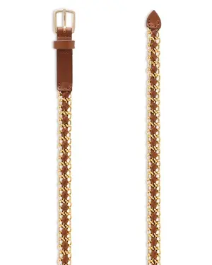 Ba&sh Brooke Leather And Chain Belt - Brown/gold