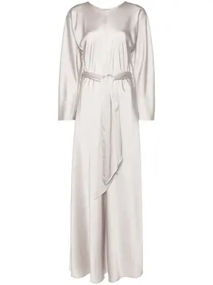 FORTE_FORTE Belted Satin Maxi Dress - Neutrals