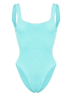 Hunza G Square-neck Crinkled One-piece Swimsuit - Blue