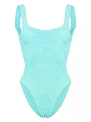 Hunza G Square-neck Crinkled One-piece Swimsuit - Blue